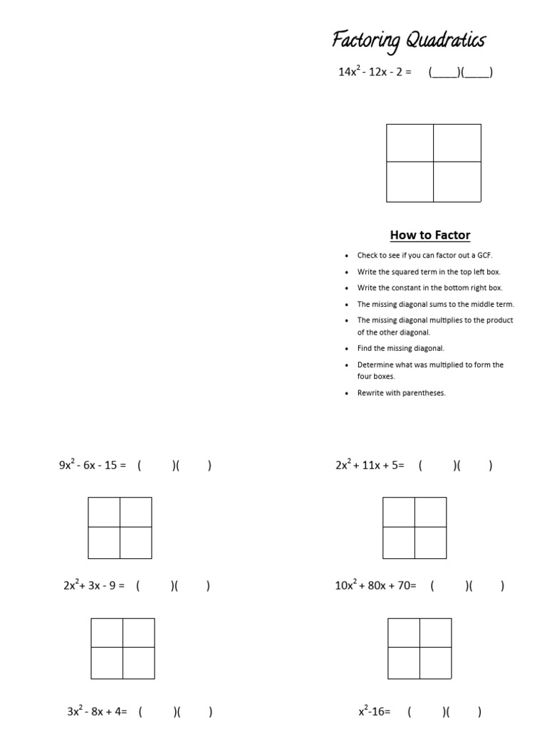 Factoring Quadratics 2017 | PDF