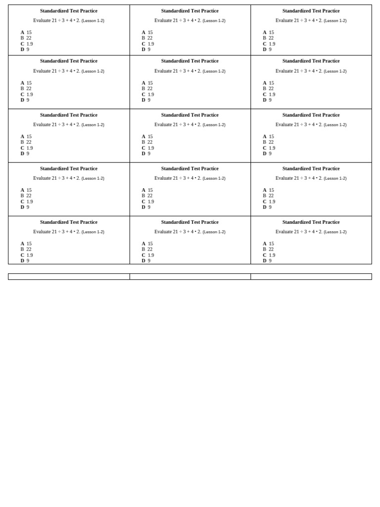 1-2 #1 Standardized Test Practice | PDF | Educational Assessment And ...