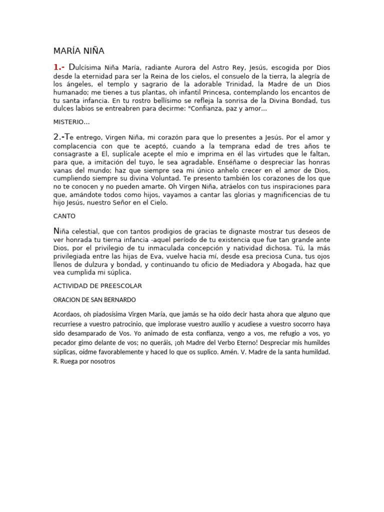 Devoción a María Niña: Historia y Oraciones | PDF | María, madre de ...