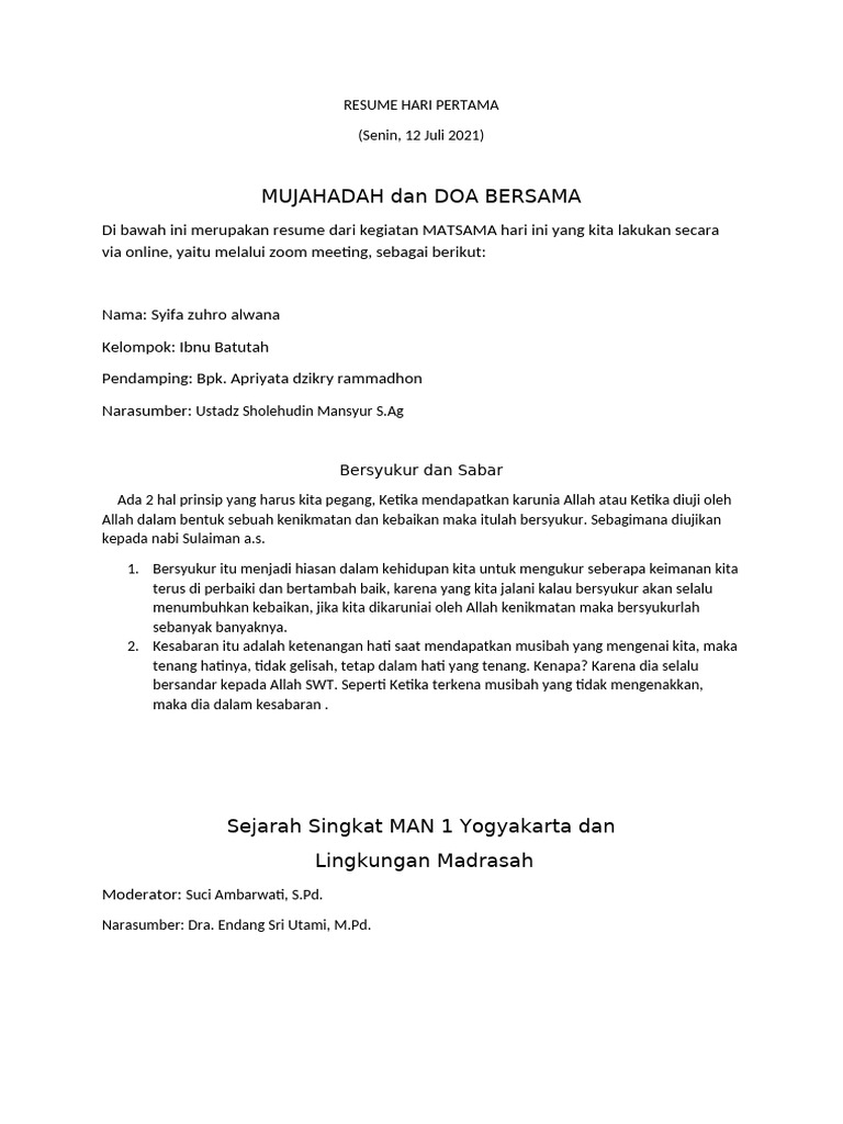 Resume Hari Pertama | PDF