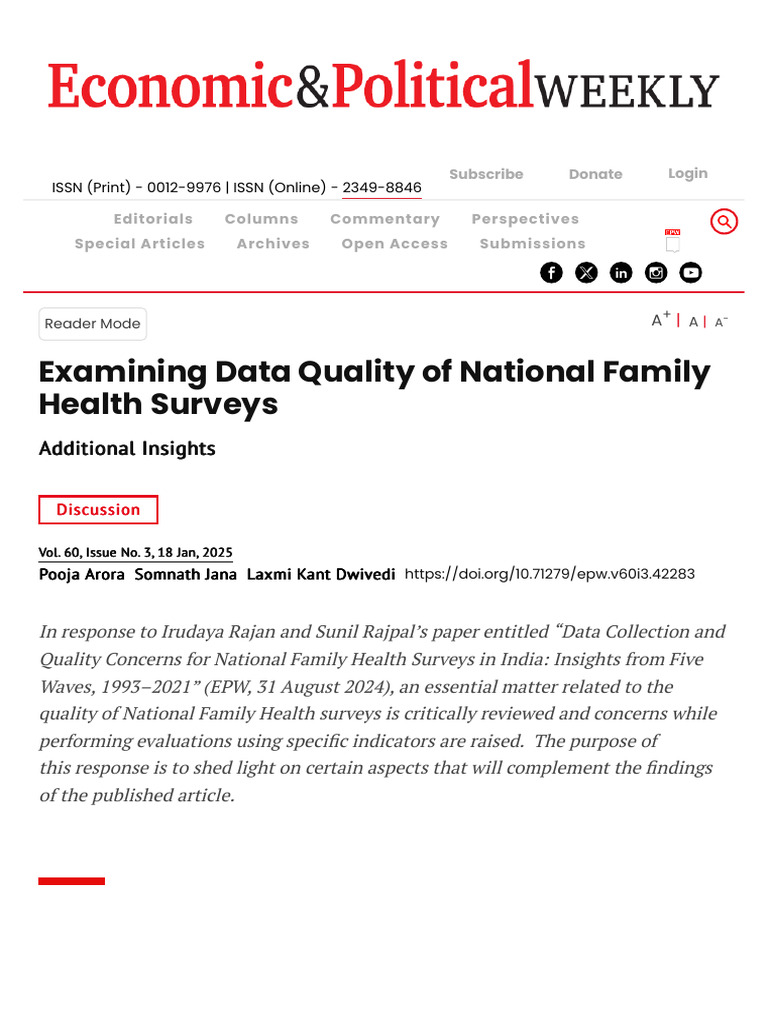 Examining Data Quality of National Family Health Surveys - Economic and ...
