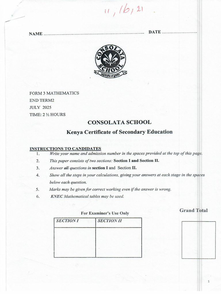 KCSE Form 3 Mathematics Paper 1 | PDF