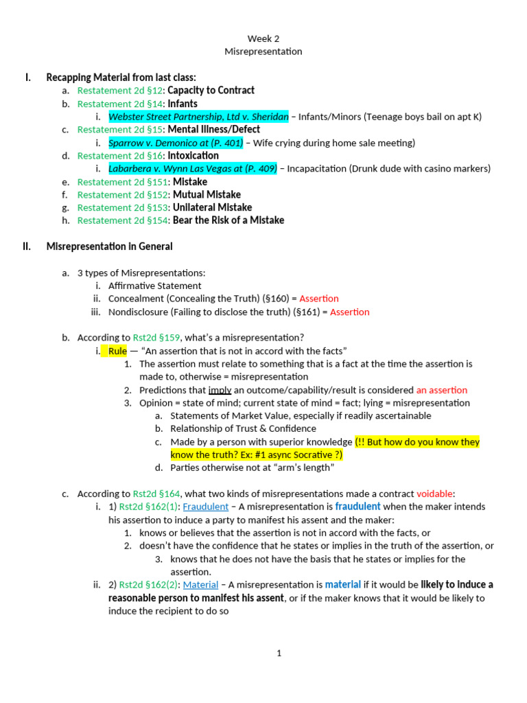 Understanding Misrepresentation in Contracts | PDF | Misrepresentation ...
