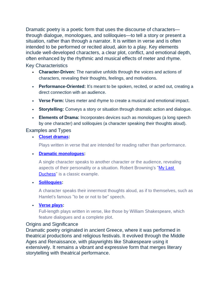 Understanding Dramatic Poetry | PDF