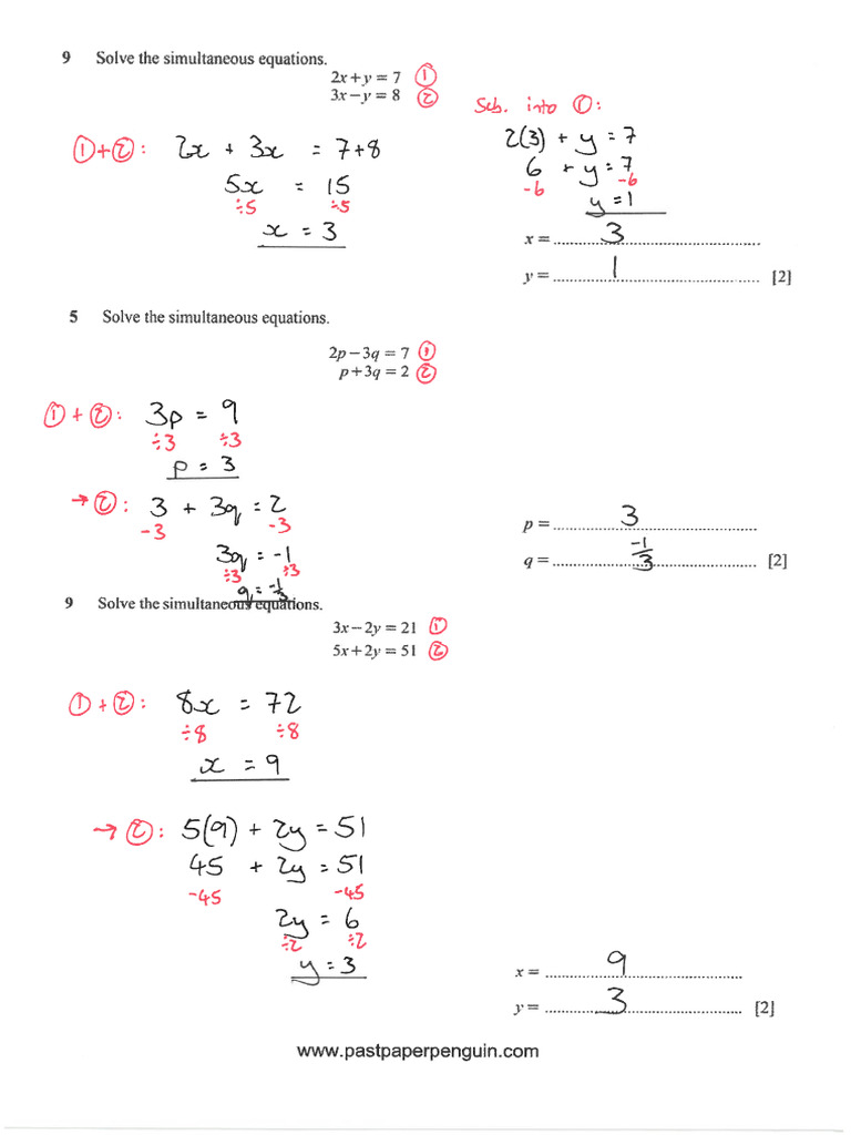 Simultaneous Equations Linear S25 ANS | PDF