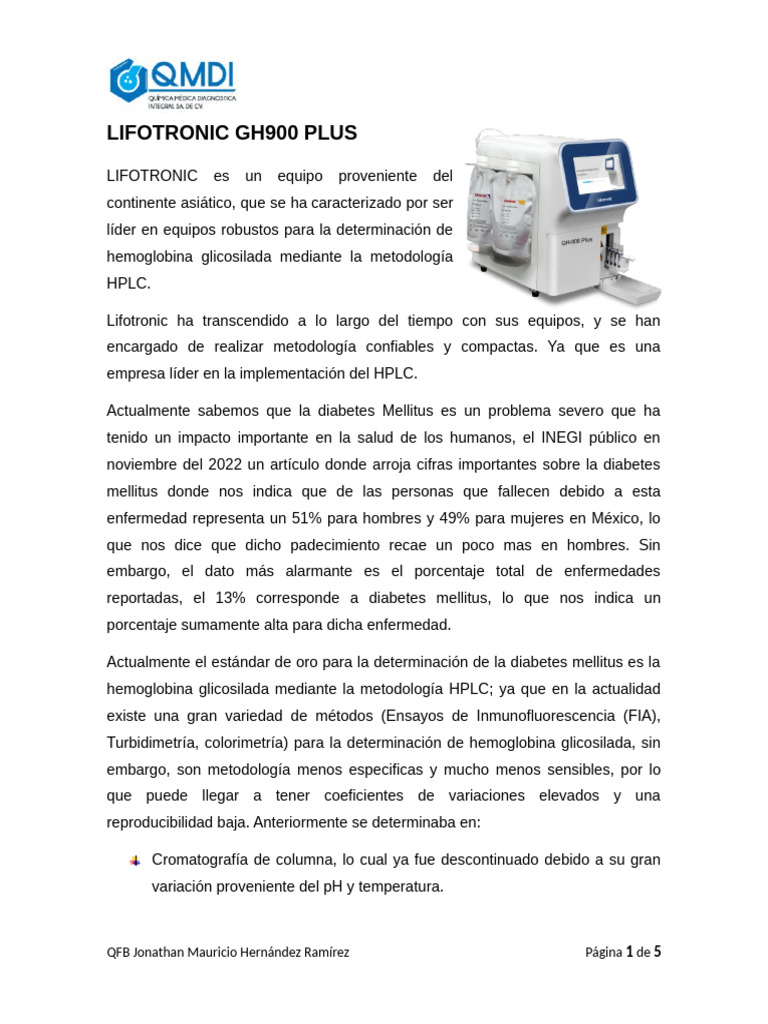 Lifotronic GH900 Plus: HPLC para HbA1C | PDF | Especialidades Medicas