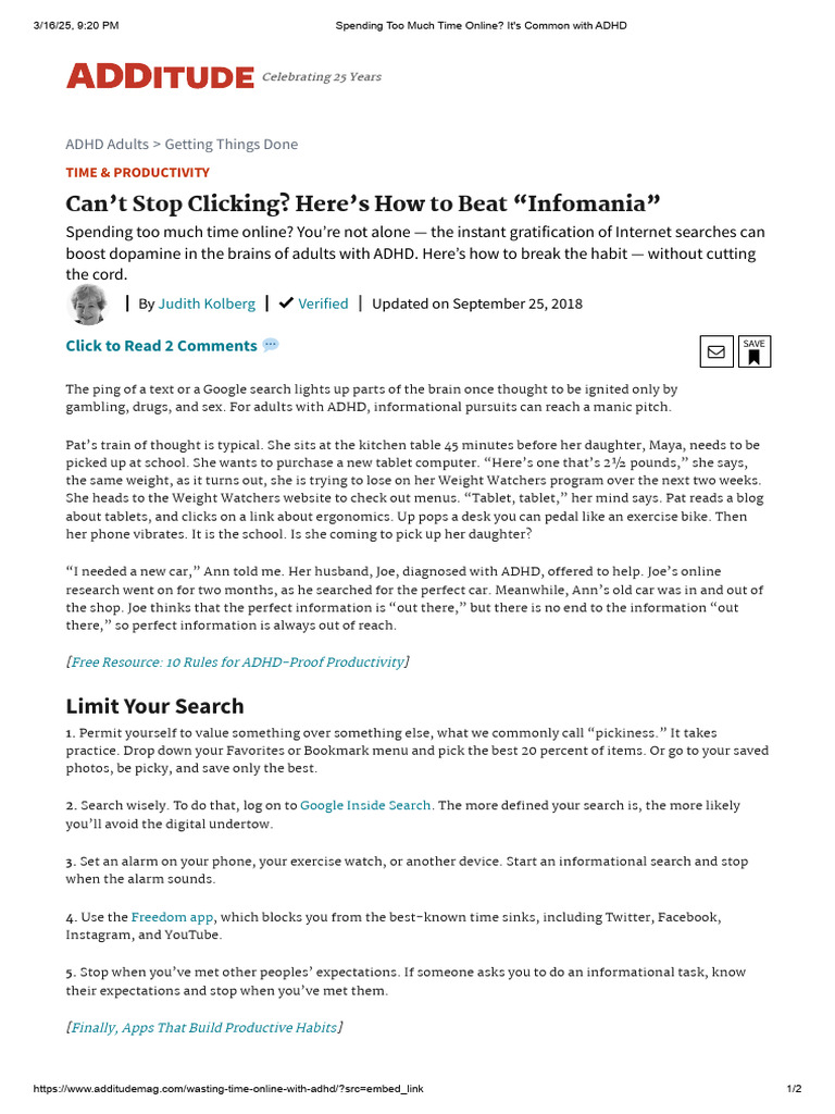 Spending Too Much Time Online - It's Common With ADHD | PDF | Attention ...