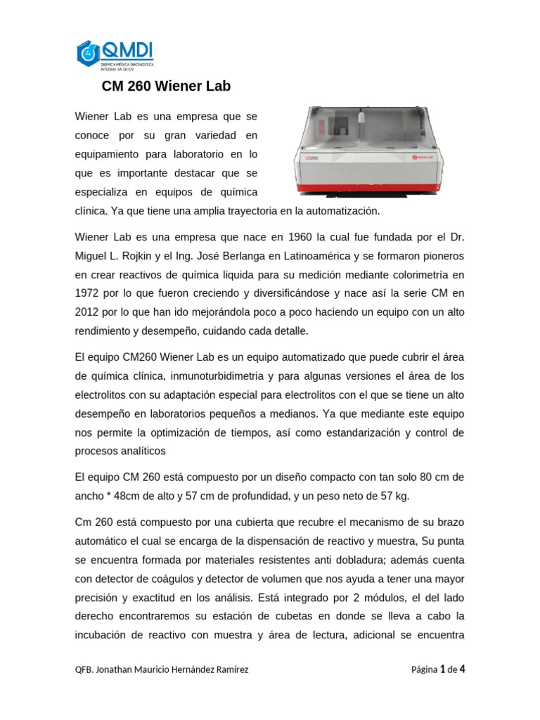 CM 260 Wiener Lab: Innovación en Química Clínica | PDF