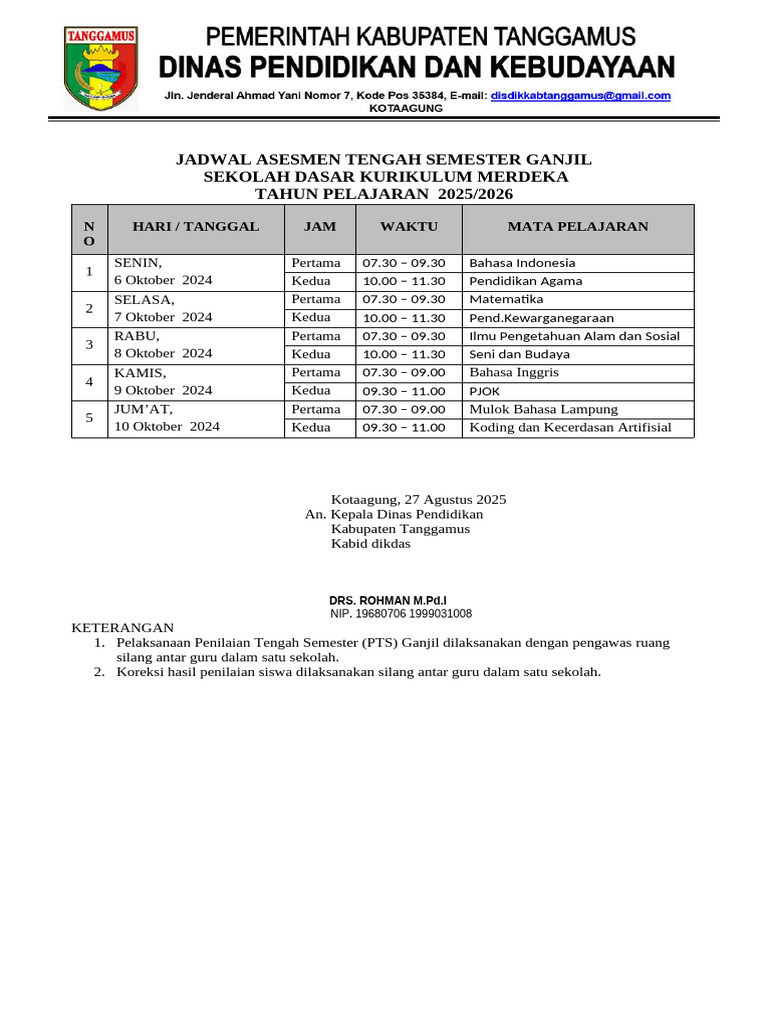 Edit - 28. Jadwal Pts Semester Ganjil 2025.2026 | PDF