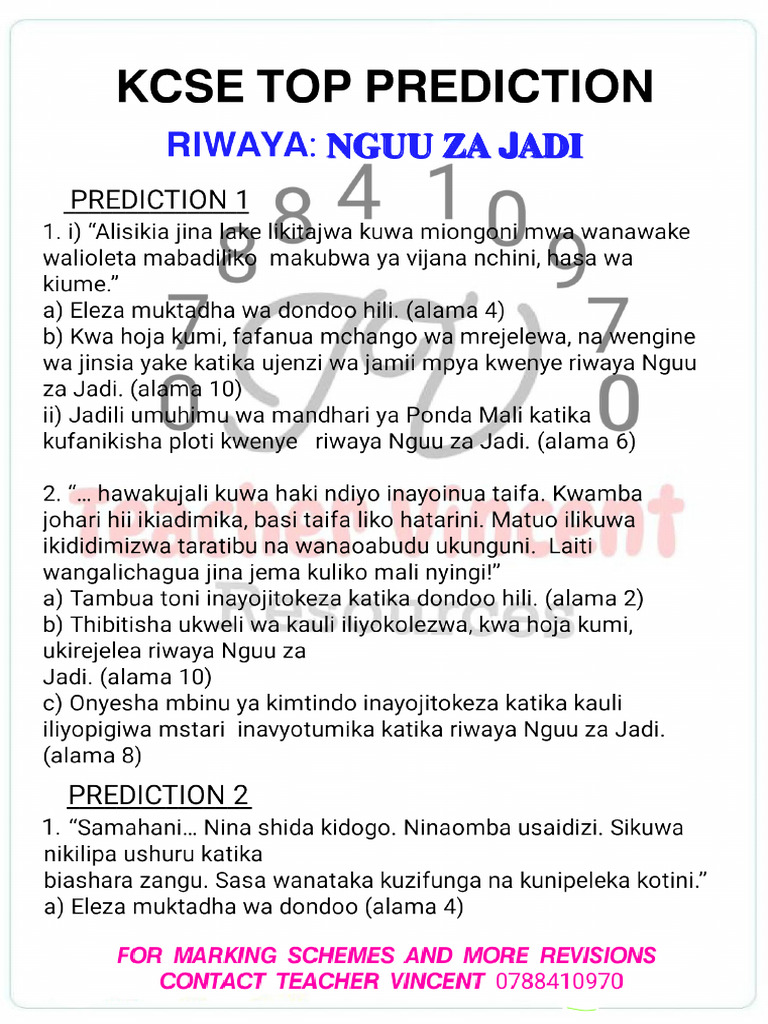 Nguu Za Jadi Top 10 Kcse Predictions | PDF