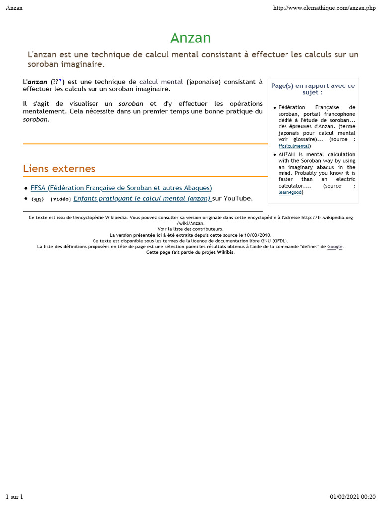 Techniques de calcul mental Anzan | PDF | Wikipédia