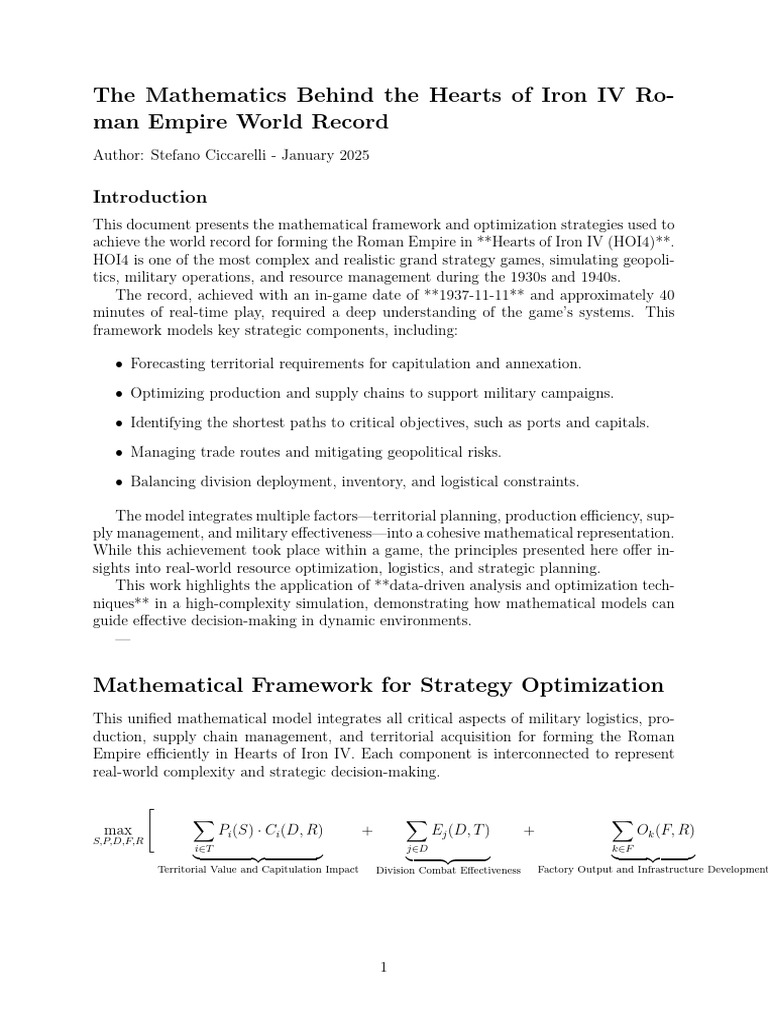 The Mathematics Behind The Hearts of Iron IV Roman Empire World Record | PDF | Mathematical ...