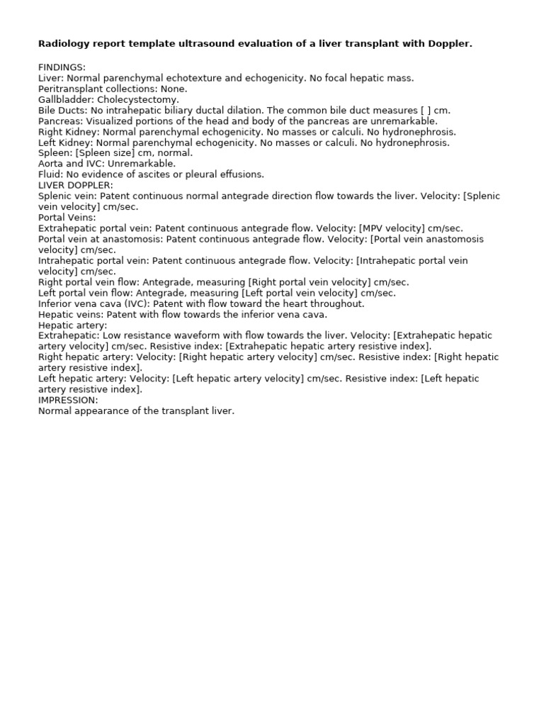 Liver Transplant Ultrasound Report | PDF