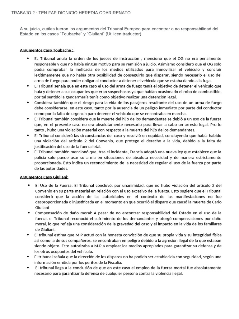Trabajo 2 Ten Fap Dioncio Heredia Odar Renato | PDF | Violación | Fuerza