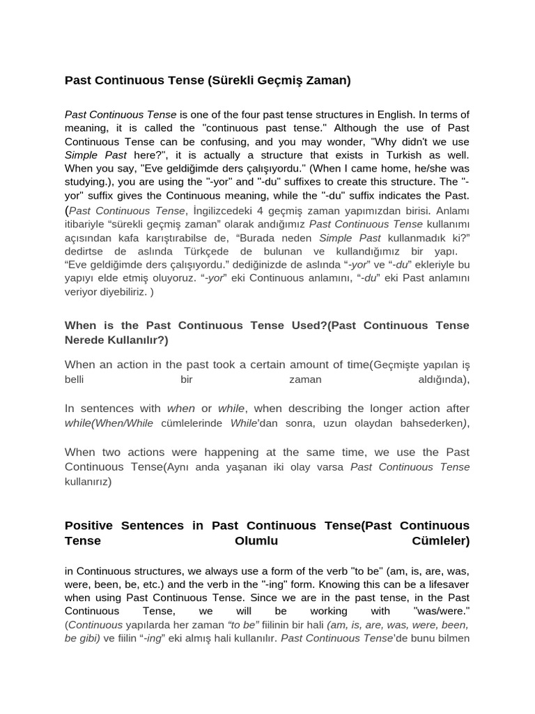 Past Continuous Tense and When - While | PDF | Grammatical Tense | Verb