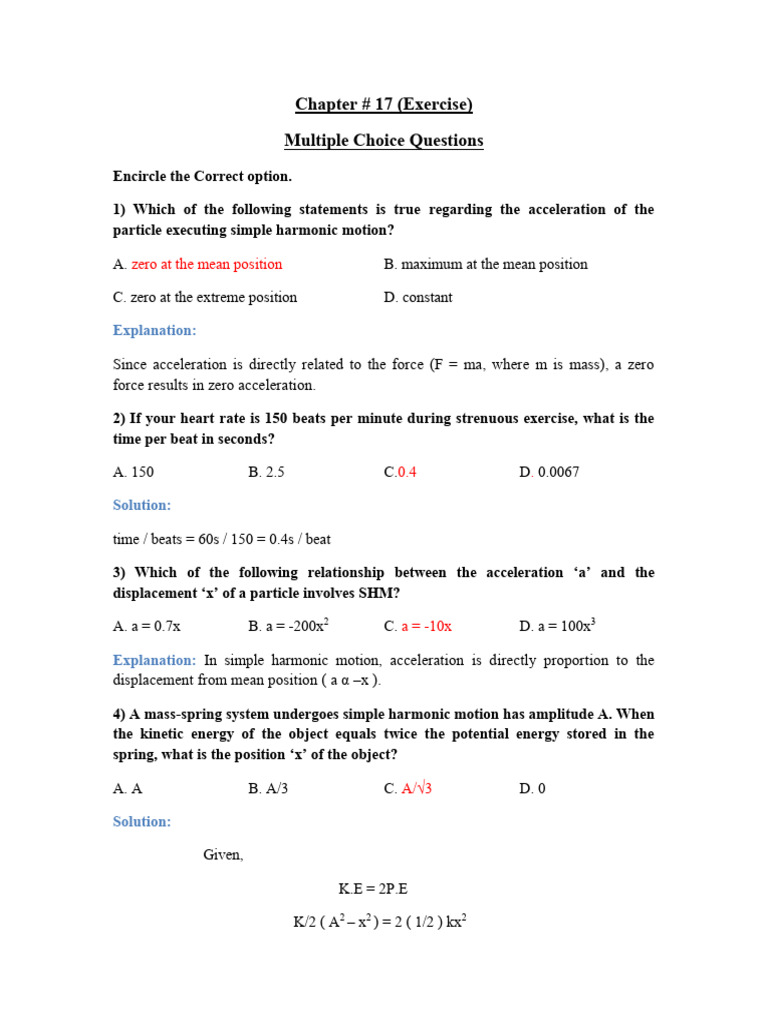Physics Chapter 17 Exercise | PDF | Resonance | Oscillation