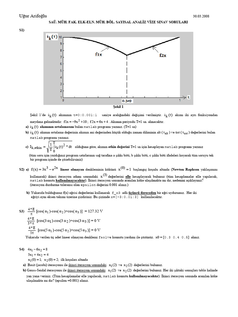 2008 Sayısal Analiz Vize (30.03.2008) | PDF