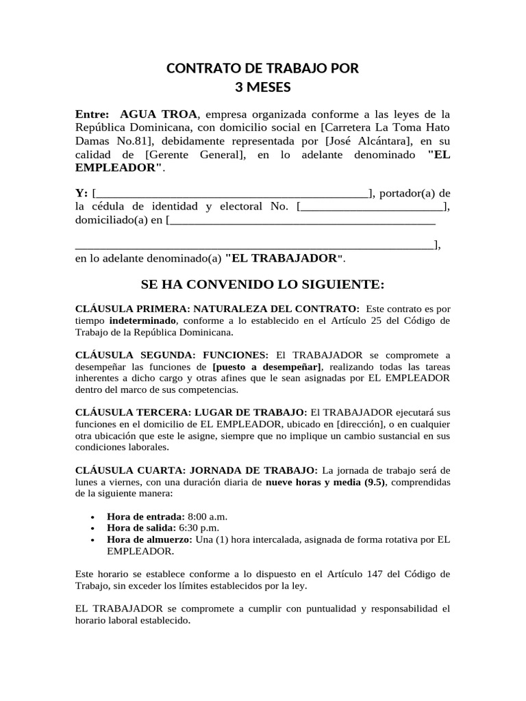 Contrato de Trabajo por 3 Meses | PDF | Derecho laboral | Salario
