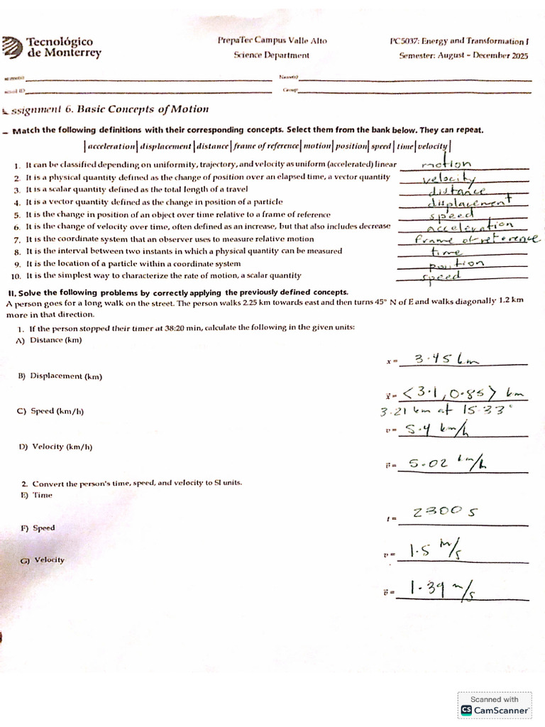 Concepts of Motion Answer Key | PDF