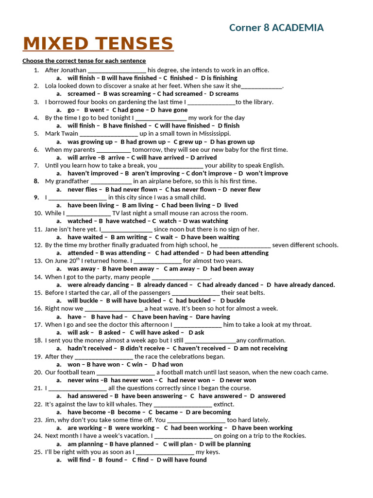Mixed Tenses Practice Exercises | PDF