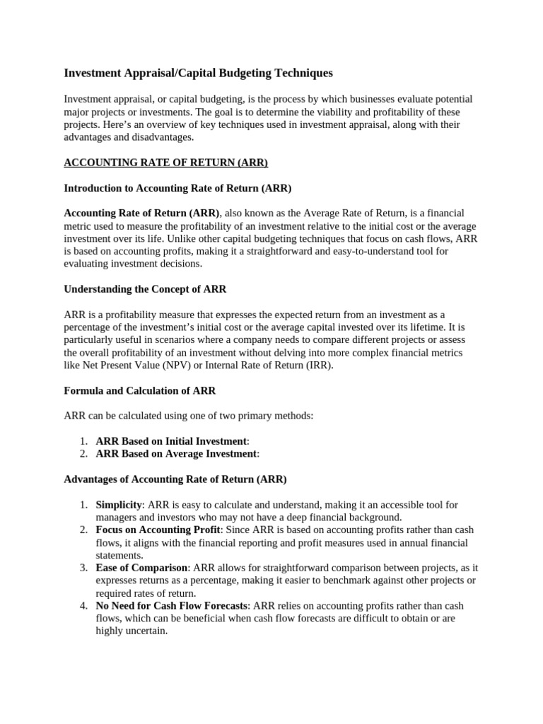 Investment Appraisal Techniques Explained | PDF | Net Present Value ...