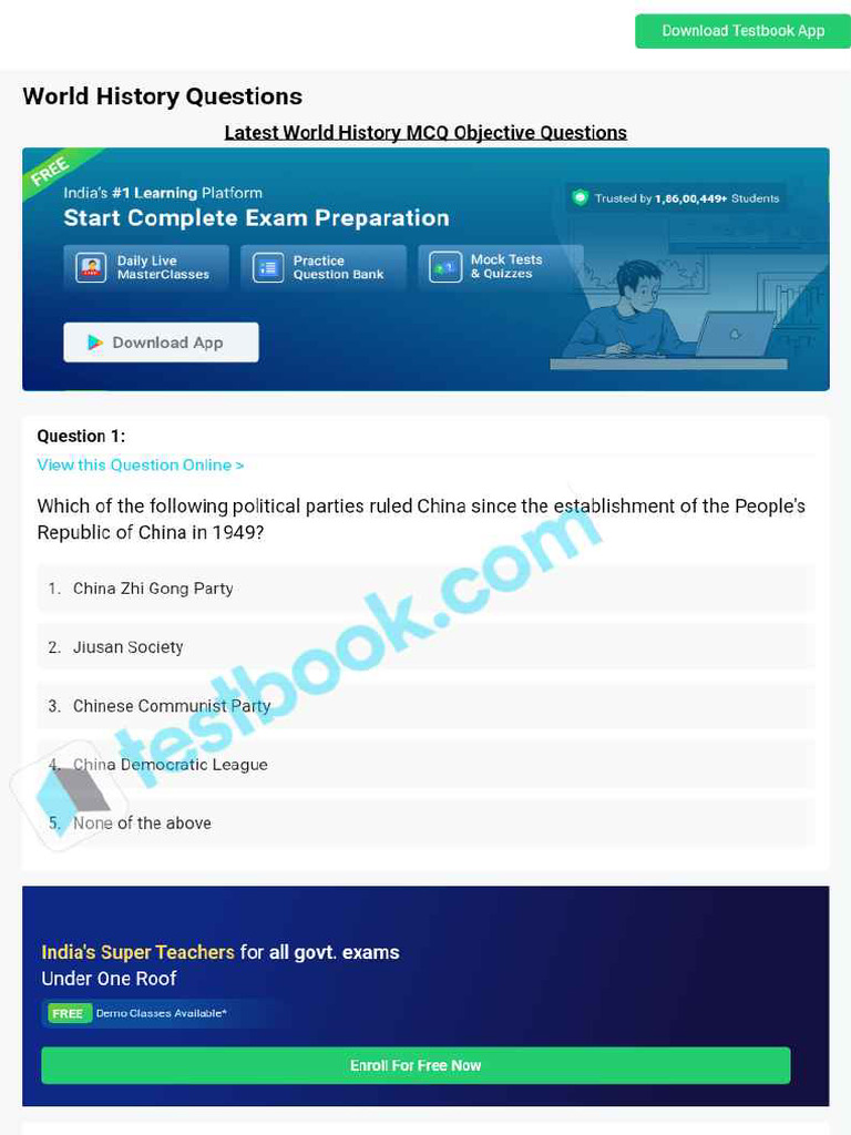 MCQ On World History 5eea6a1239140f30f369ec33 | PDF