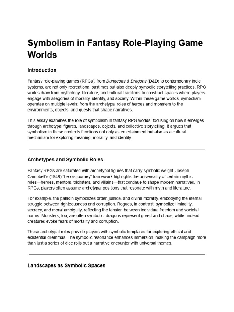 Symbolism in Fantasy Role-Playing Game Worlds | PDF | Role Playing ...