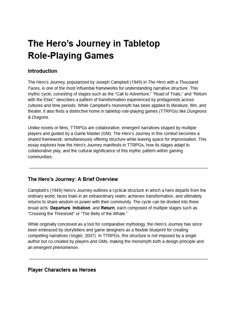 The Hero's Journey in Tabletop Role-Playing Games | PDF | Tabletop Role ...