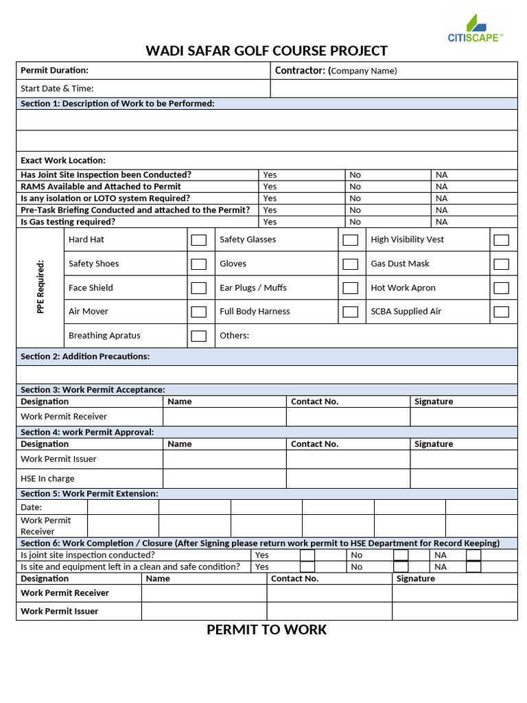 Wadi Safar Golf Course Work Permit Guide | PDF