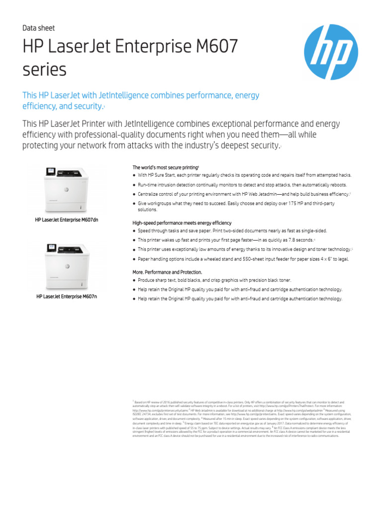 HP LaserJet Enterprise M607 Overview | PDF | Printer (Computing ...