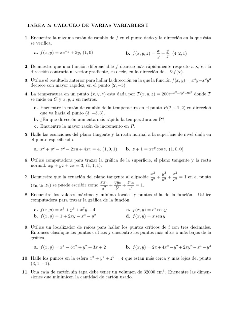 Cálculo de Varias Variables: Ejercicios y Teoremas | PDF | Degradado ...