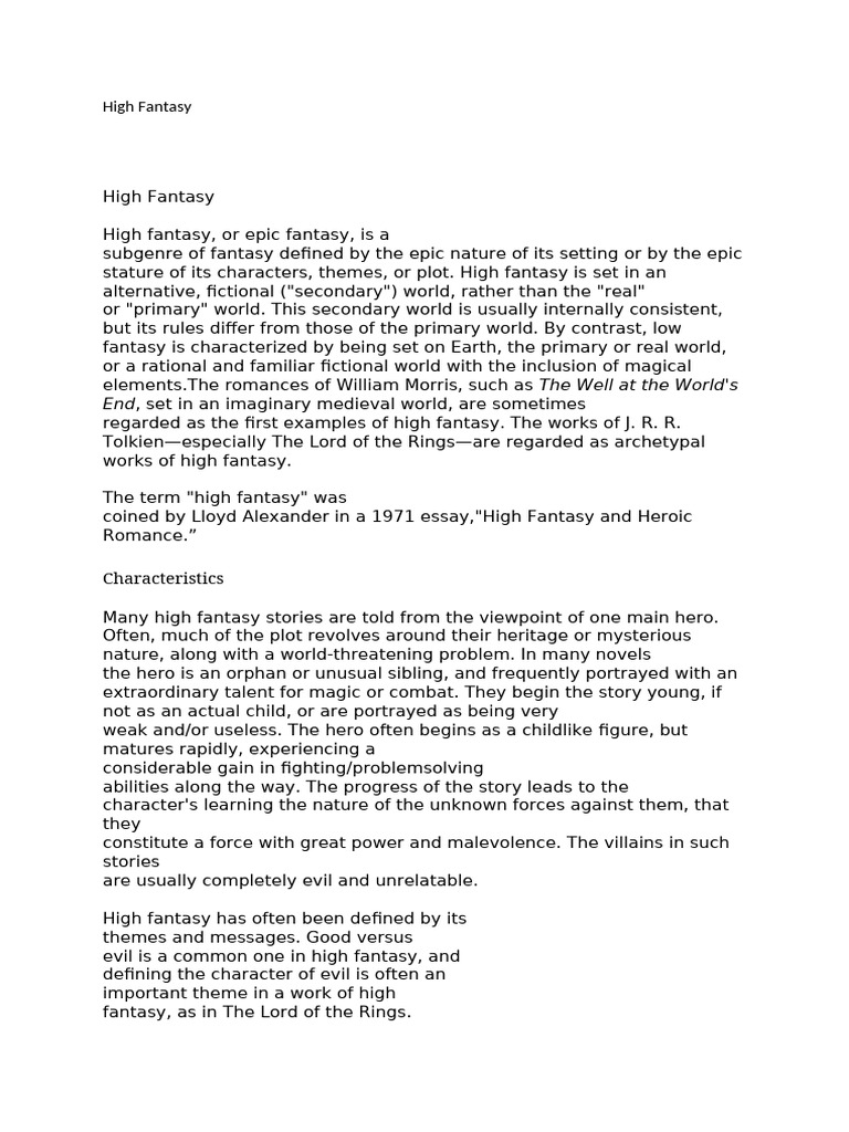 High Fantasy - Notes | PDF