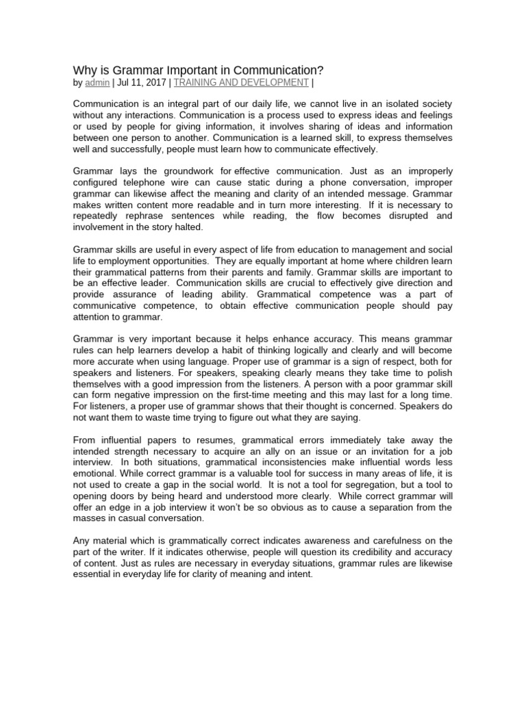 Why Is Grammar Important in Communication | PDF | Communication | Grammar