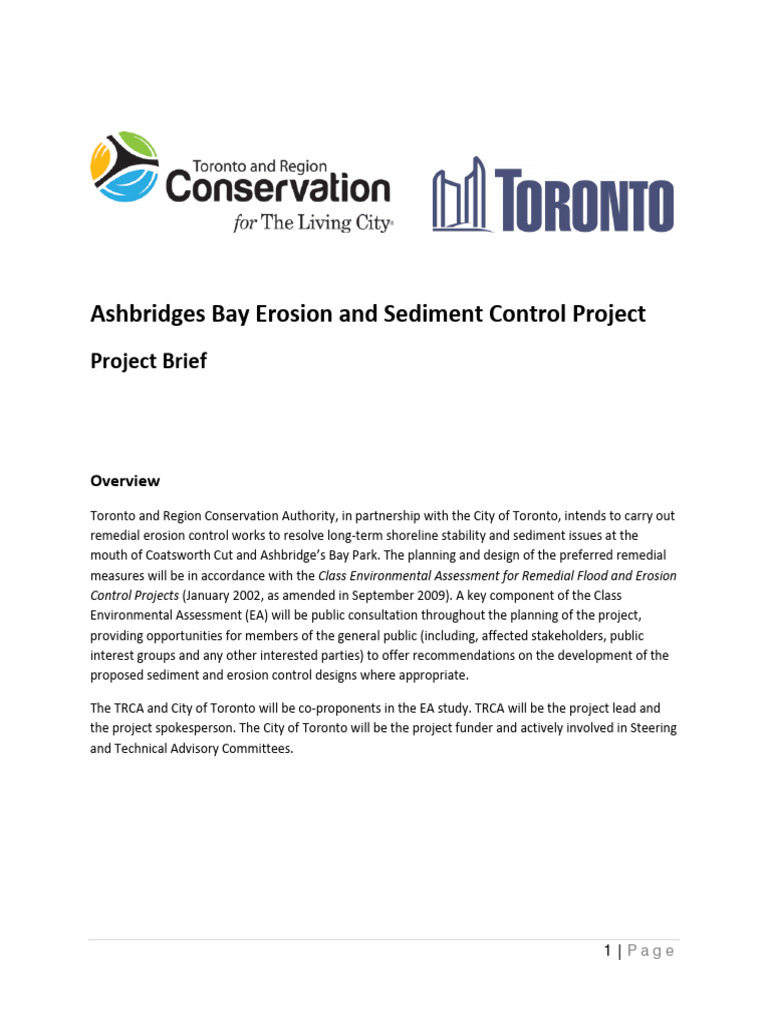 Ashbridges Bay Erosion Sediment Control Project Brief | PDF | Combined ...