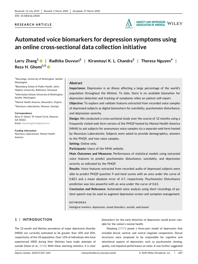 Automated Voice Biomarkers For Depression Symptoms Using An Online ...
