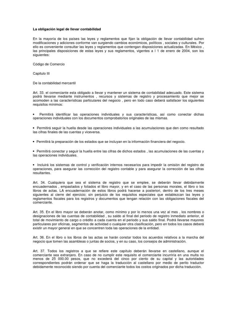 La Obligación Legal de Llevar Contabilidad | PDF | Contabilidad ...