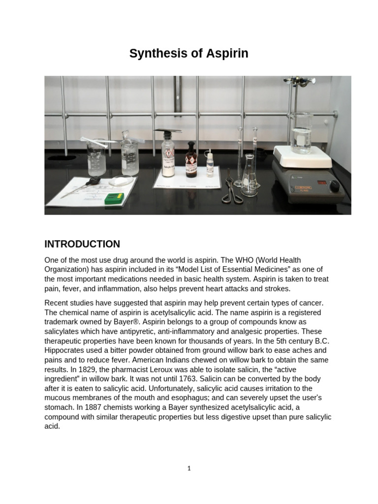 Aspirin Synthesis Experiment Guide | PDF | Aspirin | Filtration