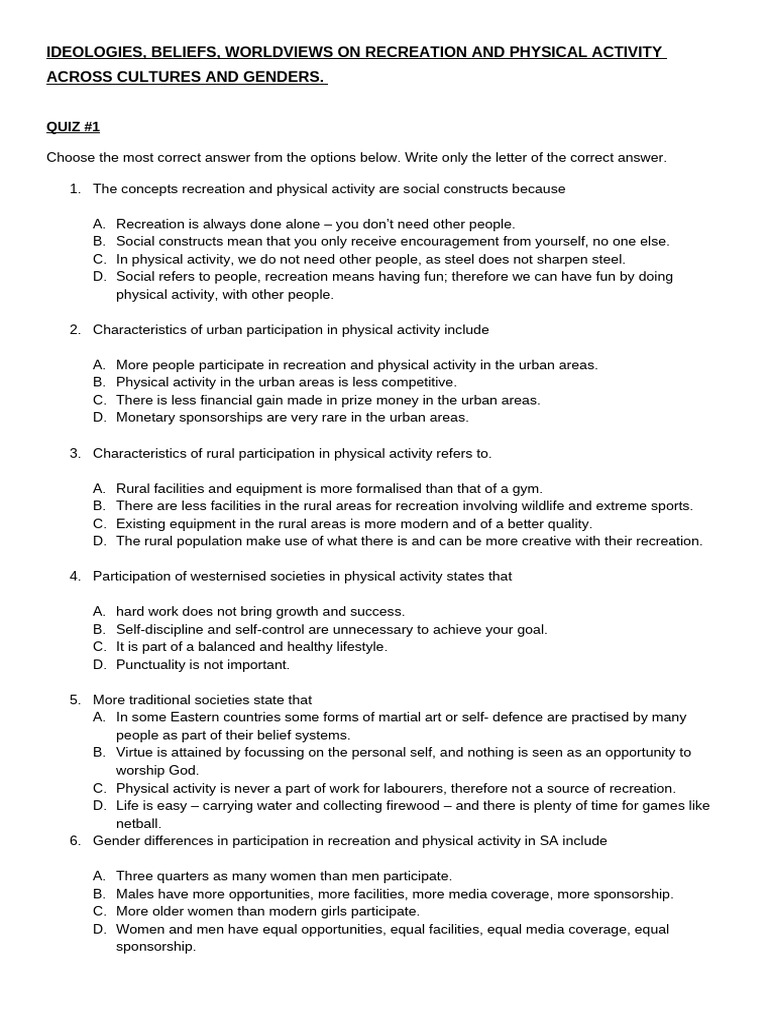 Beliefs and Ideologies Worksheet | PDF | Sports | Social Psychology
