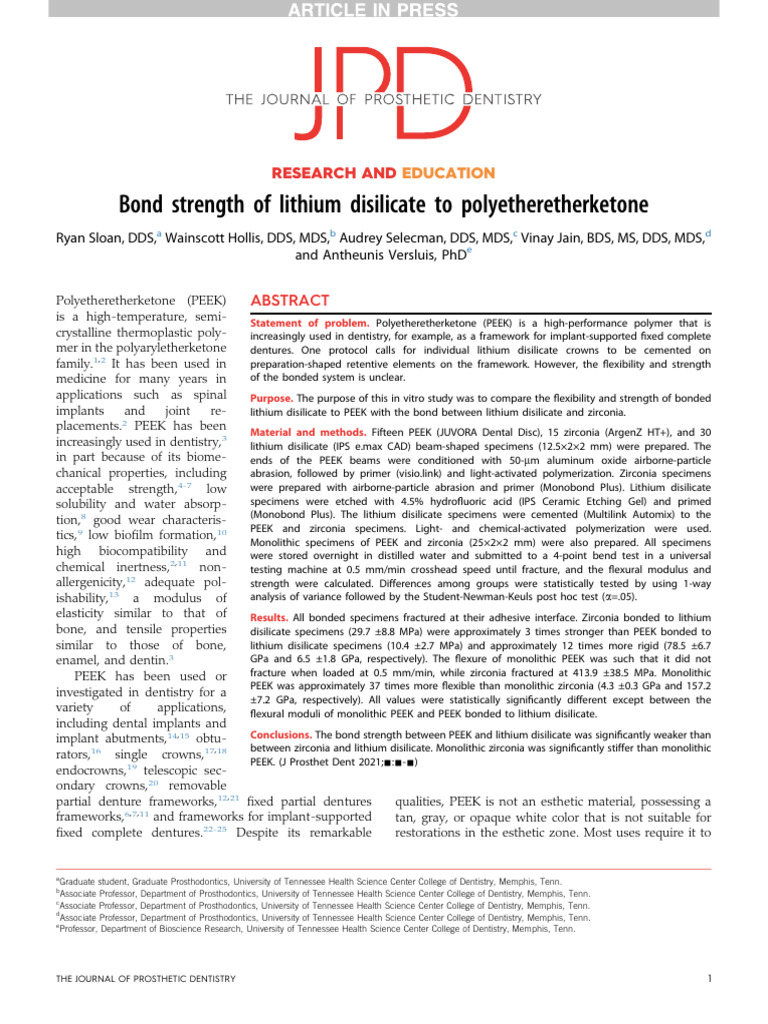 Bond Strength of Lithium Disilicate To Polyetheretherketone | PDF ...