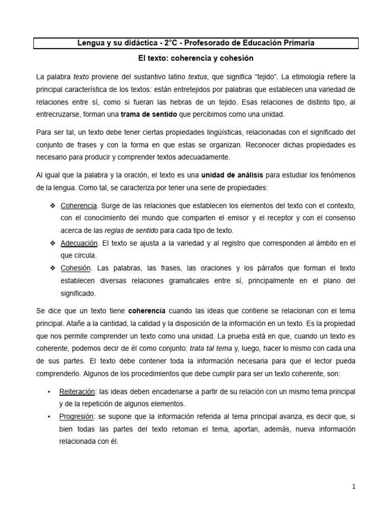 Coherencia y cohesión en textos educativos | PDF | Palabra | Verbo