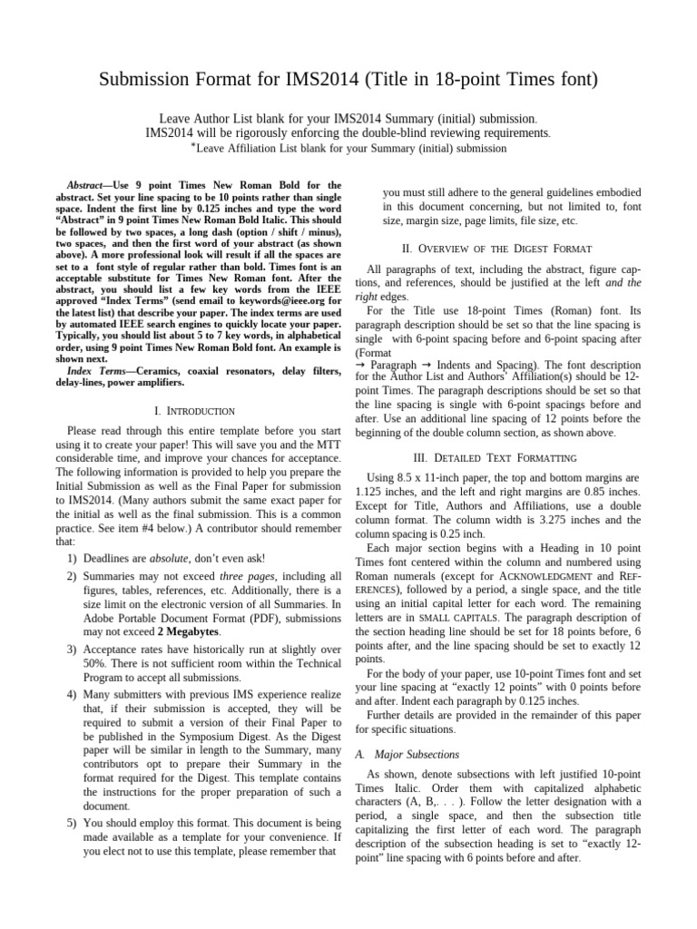 IMS2014 Submission Guidelines Template | PDF | Typefaces | Paragraph