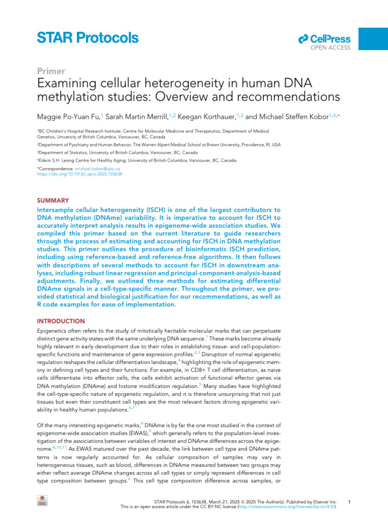 Examining Cellular Heterogeneity in Human DNA Methylation Studies2025 ...