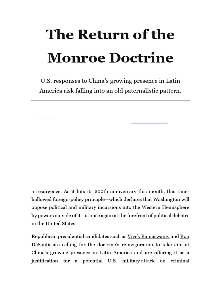 Reviving the Monroe Doctrine in 2023 | PDF | International Relations ...