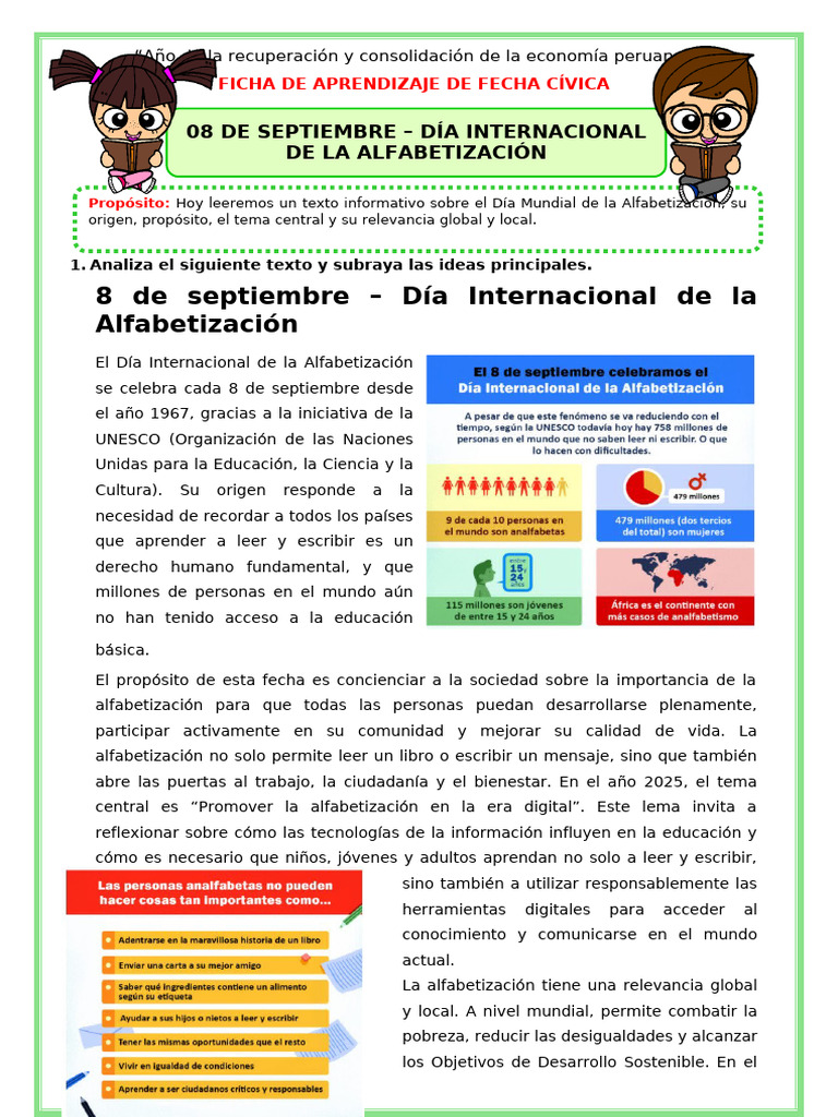 Ficha-Lun-Fecha Cívica-"08 de Septiembre - Día Internacional de La ...