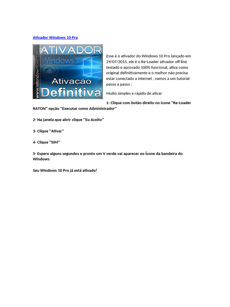 Ativador Offline Windows 10 Pro 2015 | PDF