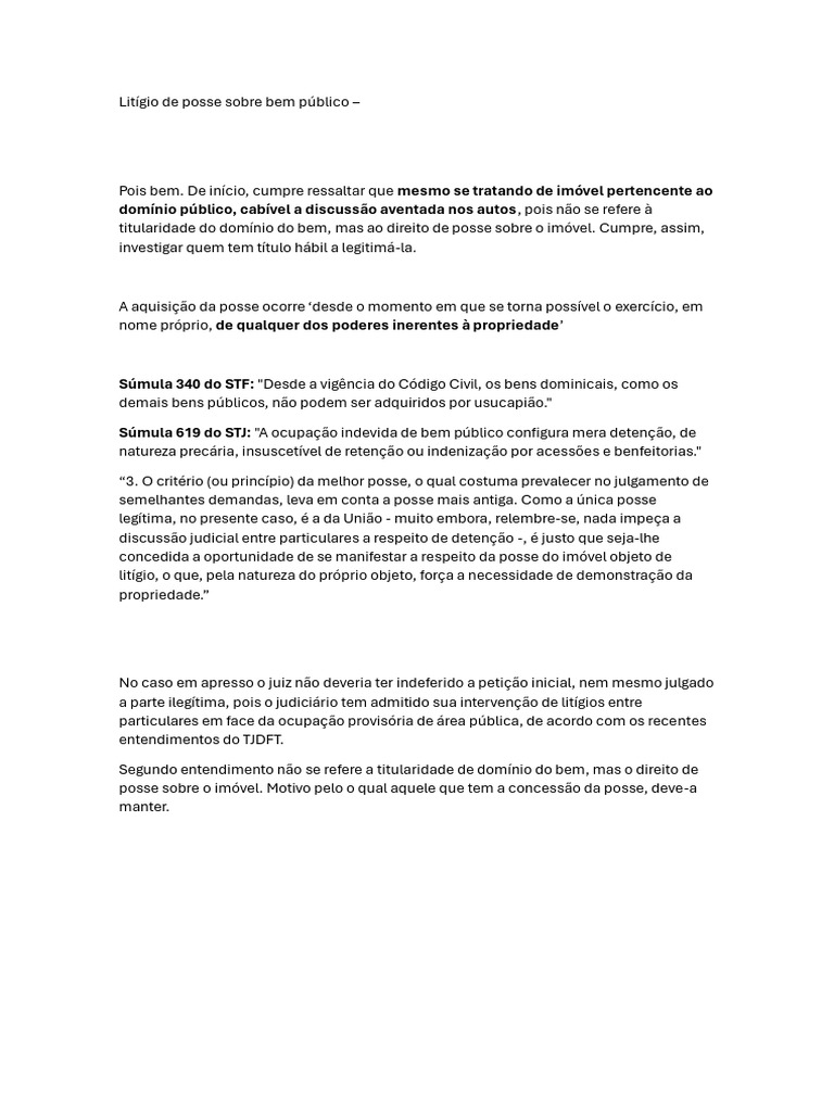 Litígio de Posse sobre Bem Público | PDF