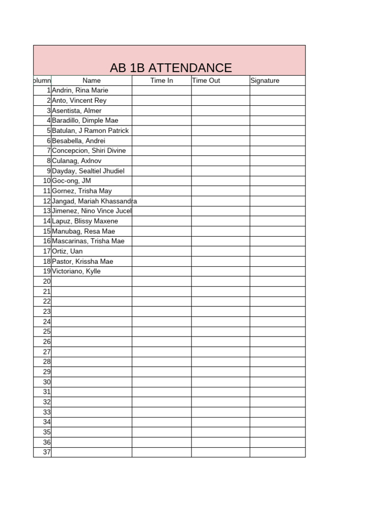 AB1B Attendance Sheet | PDF