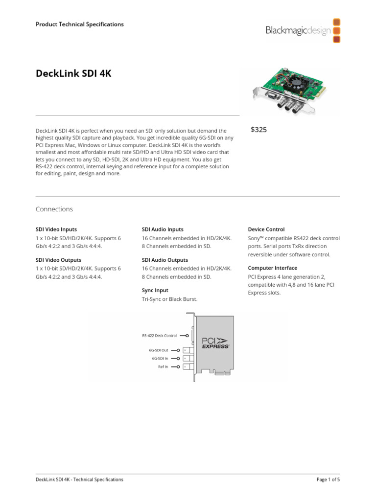 DeckLink SDI 4K Technical Overview | PDF | Video | Storage Media