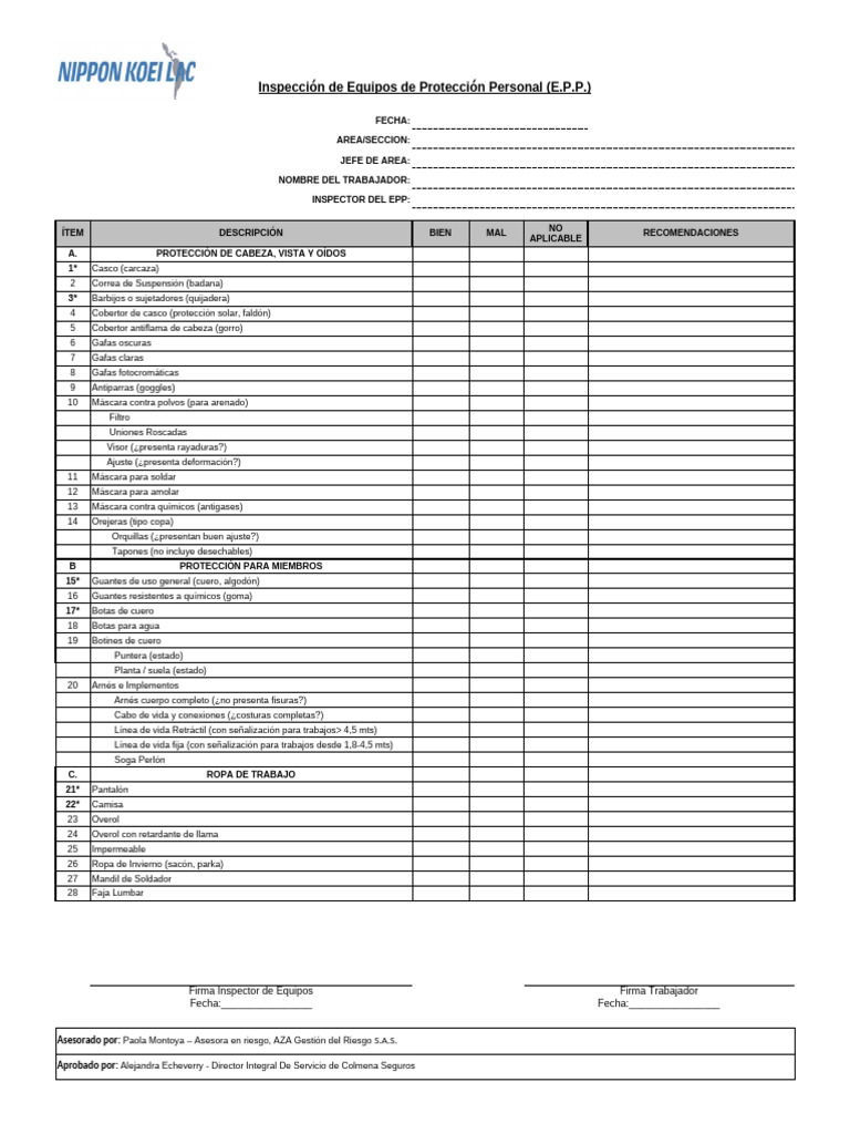 Inspección de EPP: Checklist y Recomendaciones | PDF | Moda