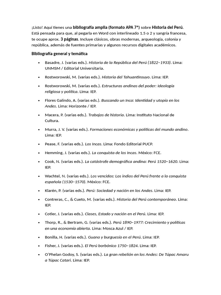 Bibliografía sobre Historia del Perú | PDF | Perú